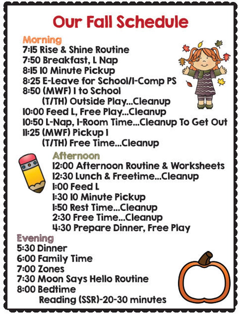 Instant Download-custom Editable-fall School Schedule for Kids! Daily ...