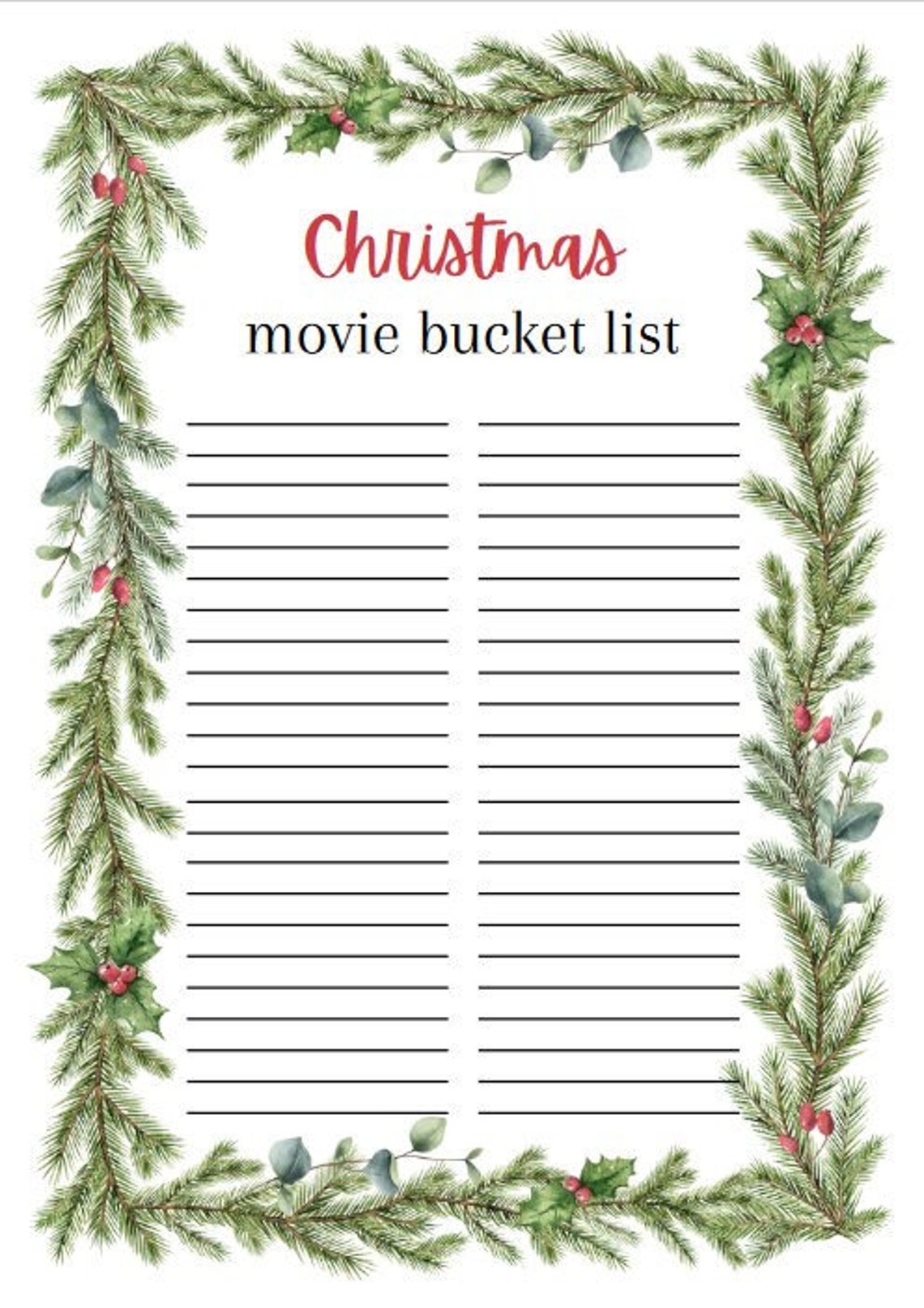 Christmas Movie Bucket List-printable - Etsy