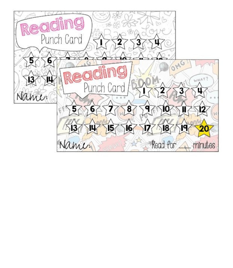 Reading Punch Card Set-boy and Girl (pink and Red) - Etsy