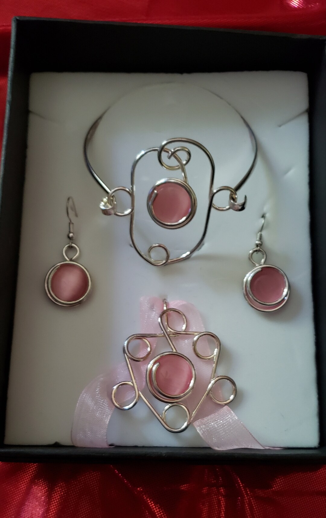 Three Piece Jewelry Set With Pink Stones - Etsy