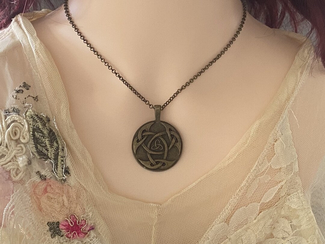 Antique Bronze Triquetra Celtic Knot Unity Charm, Cuban Link Necklace ...