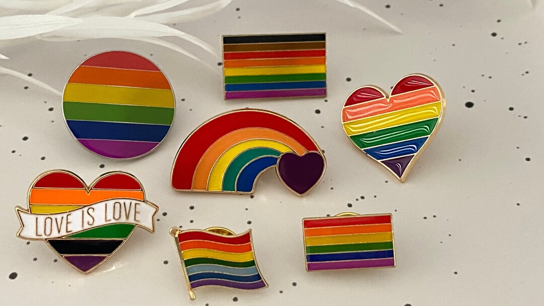Rainbow Pride Pin, LGTBQIA+ Lapel Pin, Flag, Rectangle, Circle, Heart ...