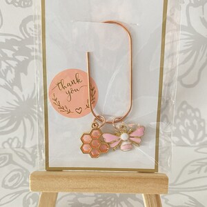 Pink Queen Bee & Honeycomb Charm, Journal Bookmark Paperclip, Rose Gold ...