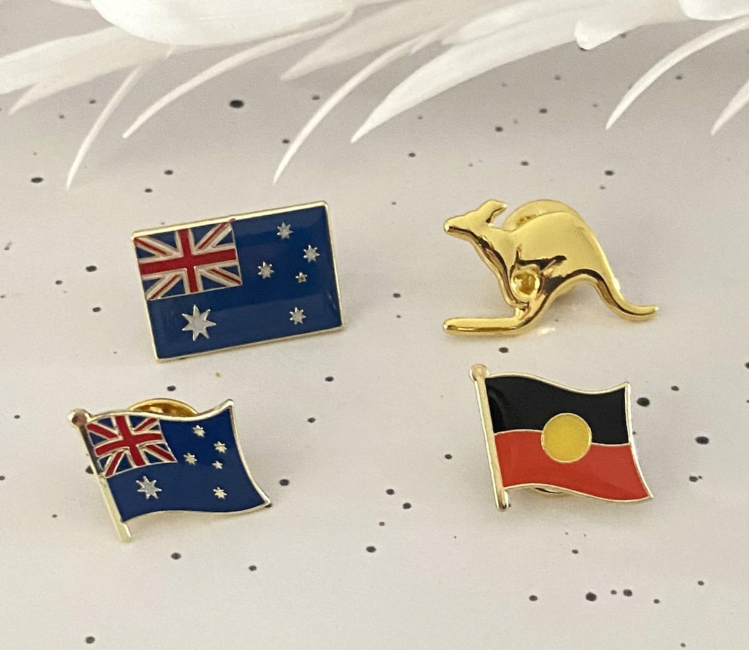 Australian Flag Brooches Lapel Pin, Waving Flag, Aboriginal Flag & Gold ...