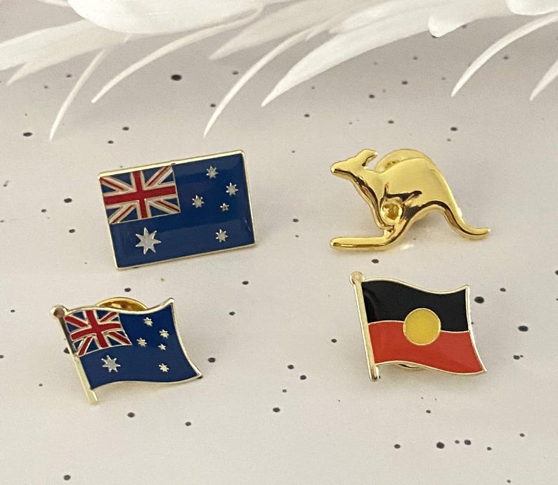 Australian Flag Enamel Pin: Aboriginal Flag & Gold Kangaroo Brooches - Etsy