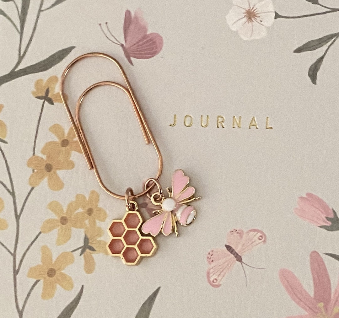 Pink Queen Bee & Honeycomb Charm, Journal Bookmark Paperclip, Rose Gold ...