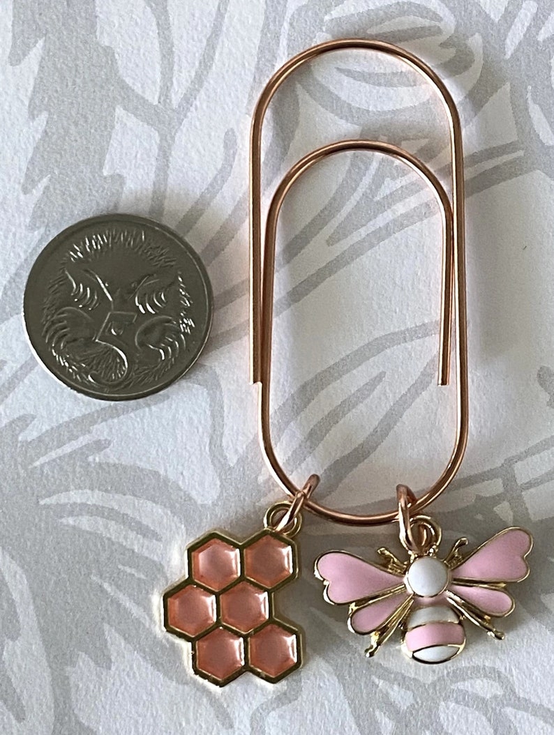 Pink Queen Bee & Honeycomb Charm, Journal Bookmark Paperclip, Rose Gold ...