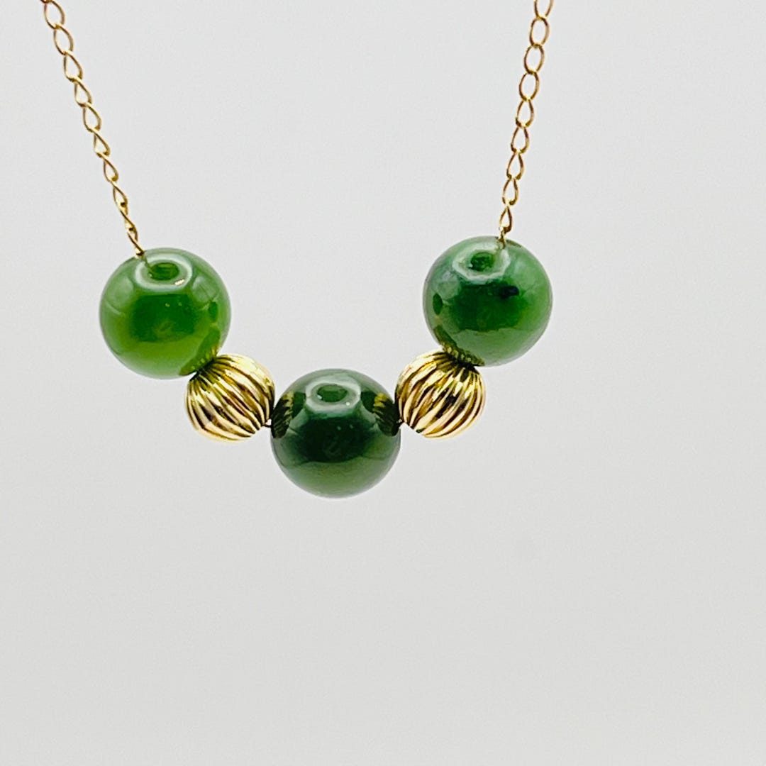 Necklace, 14k With Jade and Gold Fluted Beads, 18 Inch - Etsy