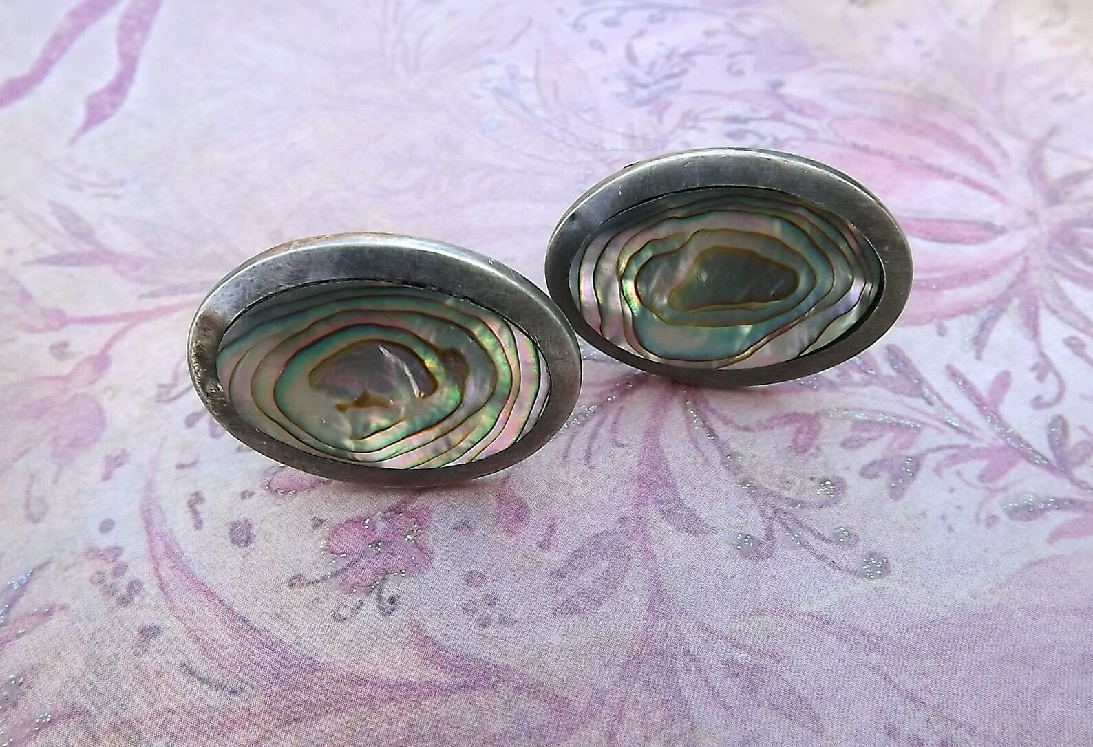 Vintage Taxco Sterling Silver Abalone Shell Cufflinks Big - Etsy