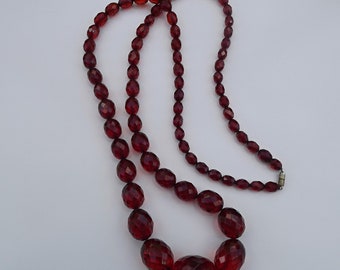 Art Deco Cherry Bakelite Necklace, Red Celluloid Chain - Etsy