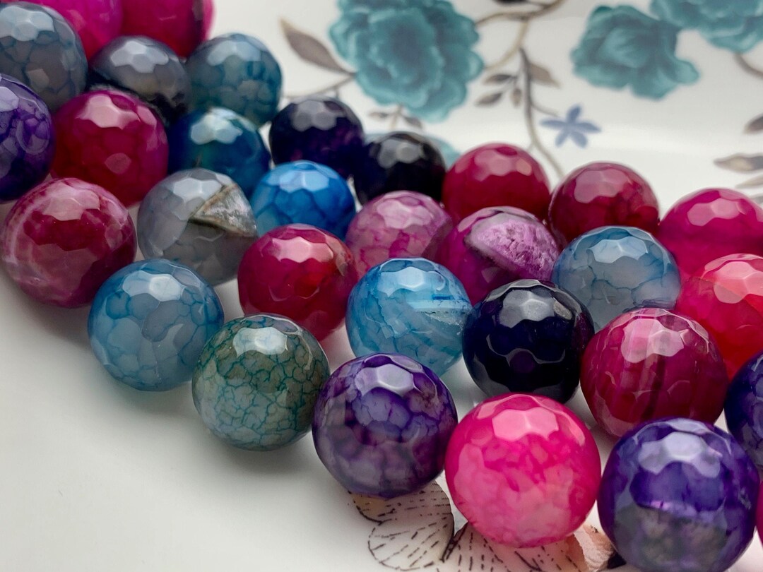 16 Mm Faceted Round Fire Agate Gemstone Beads Heat Treated Multi Purple ...