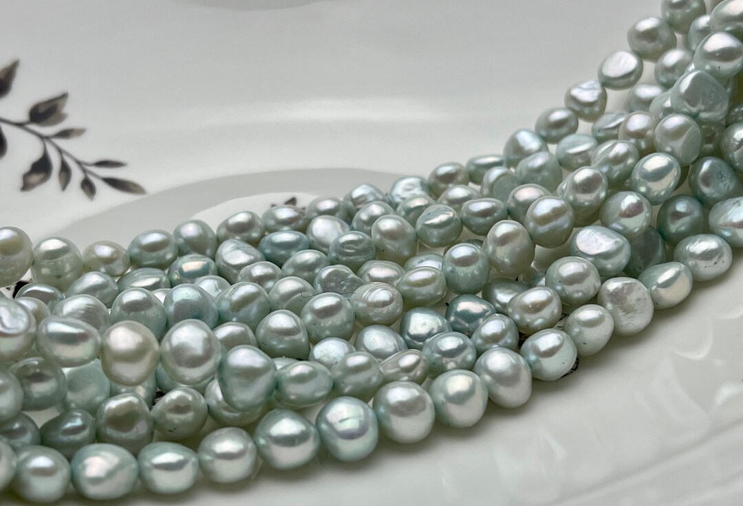 8mm AA Aqua Blue Green Color Freshwater Nugget Pearl Beads Genuine Aqua ...