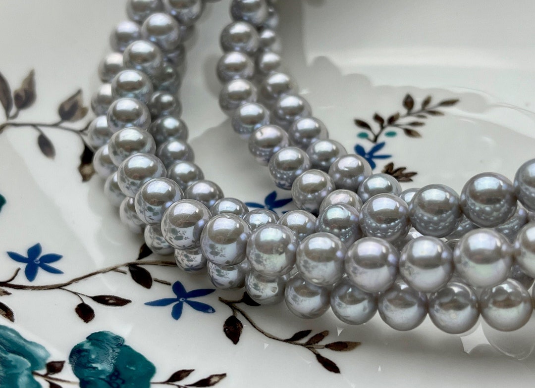 8 Mm AAA Extra Shiny Gray Color Perfect Round Freshwater Pearls Genuine ...