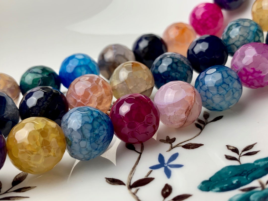 16 Mm Faceted Round Fire Agate Gemstone Beads Heat Treated Multi Pink ...