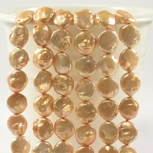 13-14 Mm Peach Flat Coin Freshwater Pearl Beads, Large Irregular Flat ...