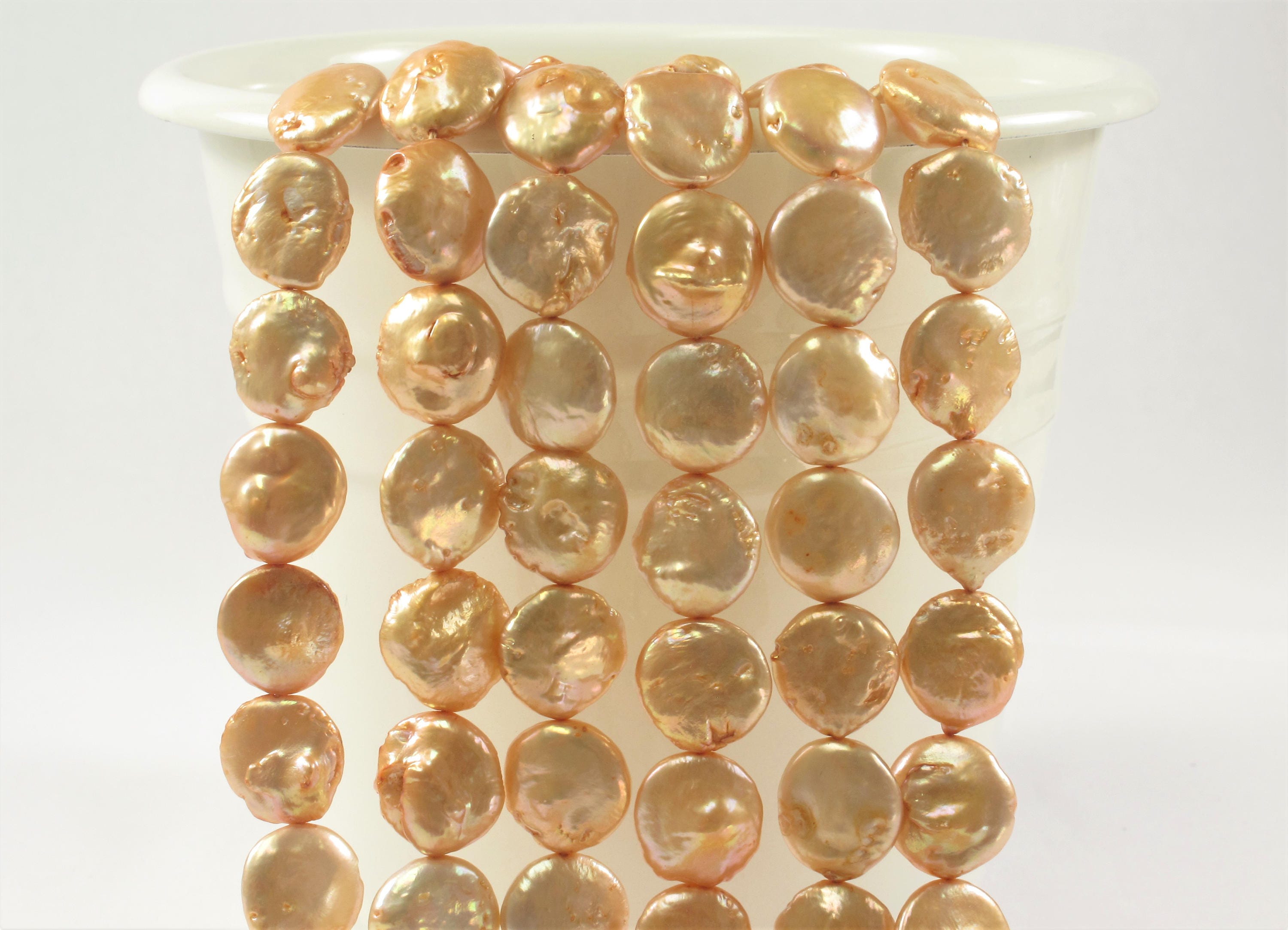 13-14 Mm Peach Flat Coin Freshwater Pearl Beads, Large Irregular Flat ...