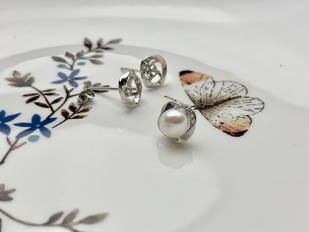 One Pair 925 Sterling Silver Setting Findings for Half Drilled Pearls ...