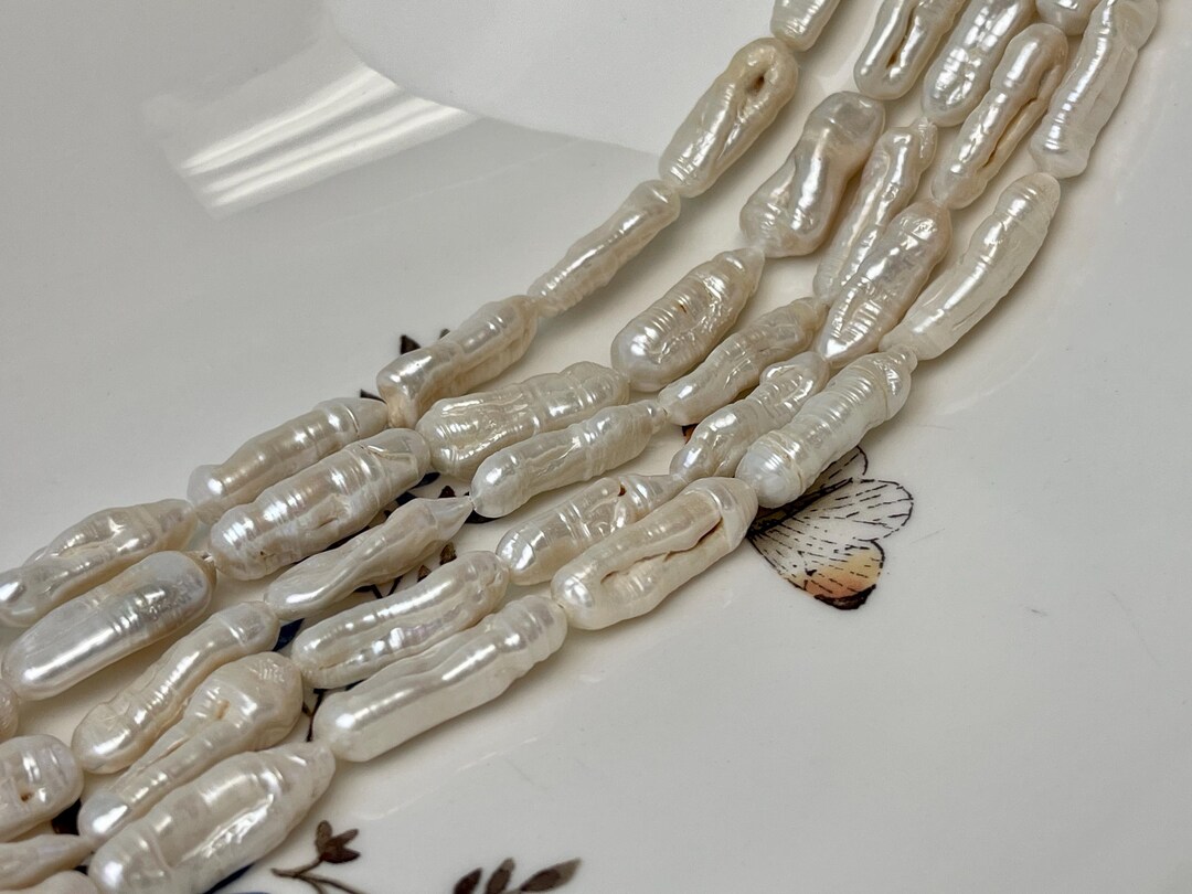 7-8x15-23 Mm Natural White Biwa Stick Freshwater Pearl Beads Genuine ...