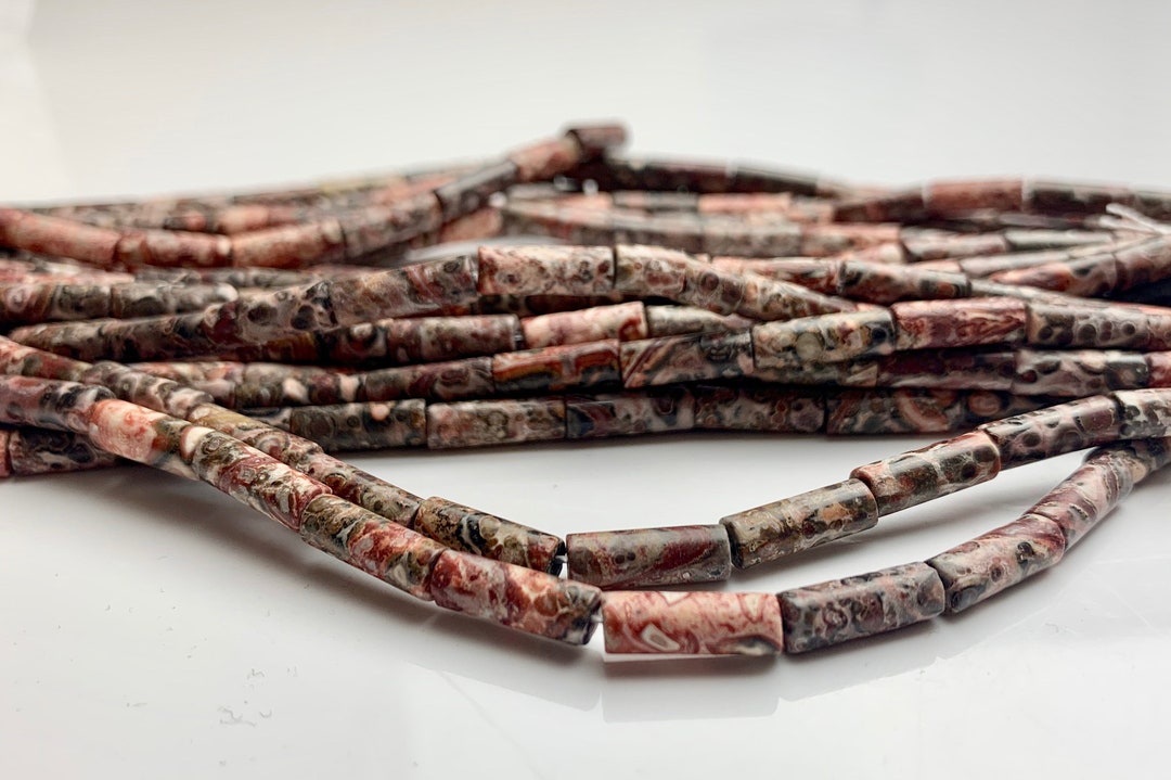 4x13-14 Mm Tube Shape Natural Leopard Skin Agate Gemstone Beads Genuine ...
