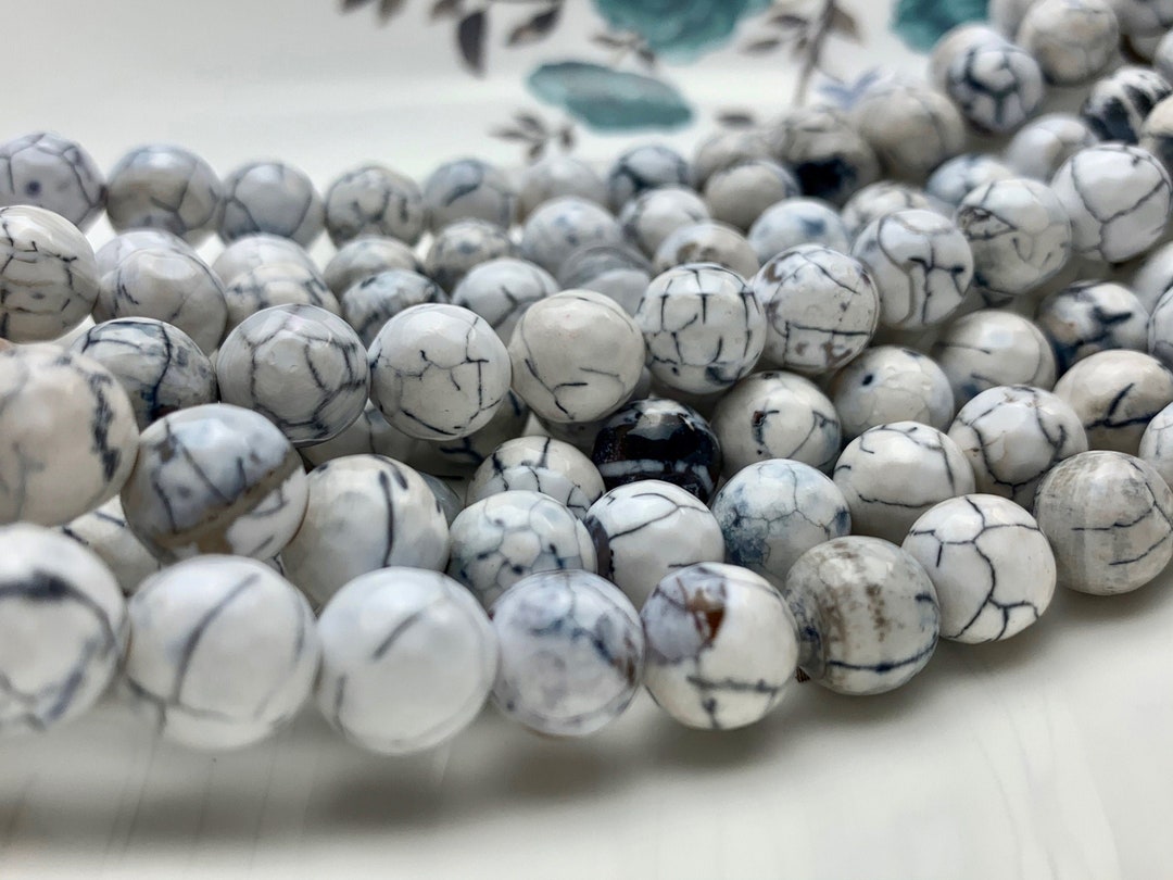 10 Mm Faceted Round Fire Agate Gemstone Beads Heat Treated White and ...
