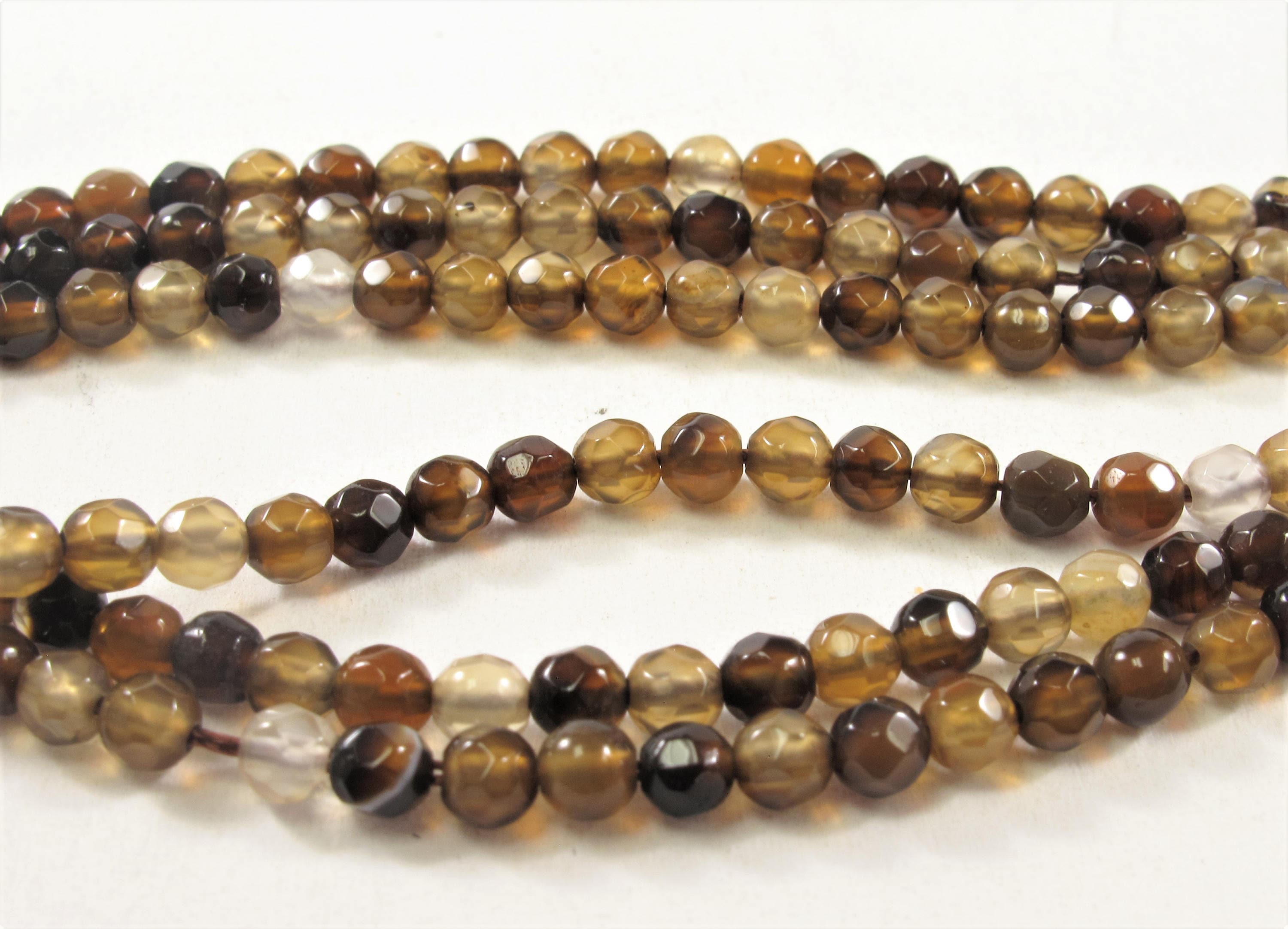 WHOLESALE 3mm 4mm Faceted Round Coffee Brown Agate Gemstone Beads ...