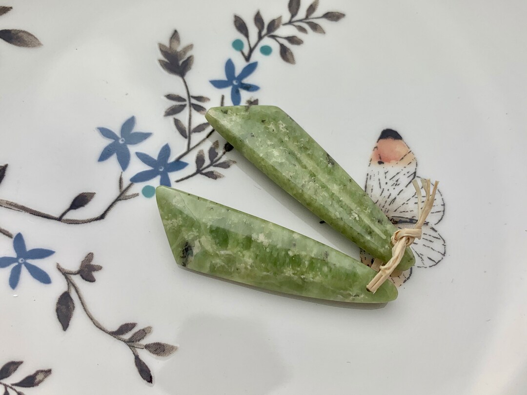 One Pair 12x43 Mm Natural Peridot Top Drilled Freeform Cabochon Long ...