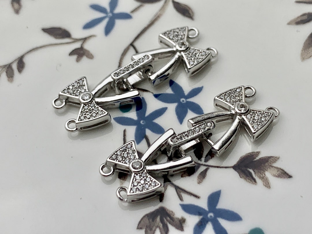 11x33mm 925 Sterling Silver Double Bow Tie Shape Multi Strand Clasp ...