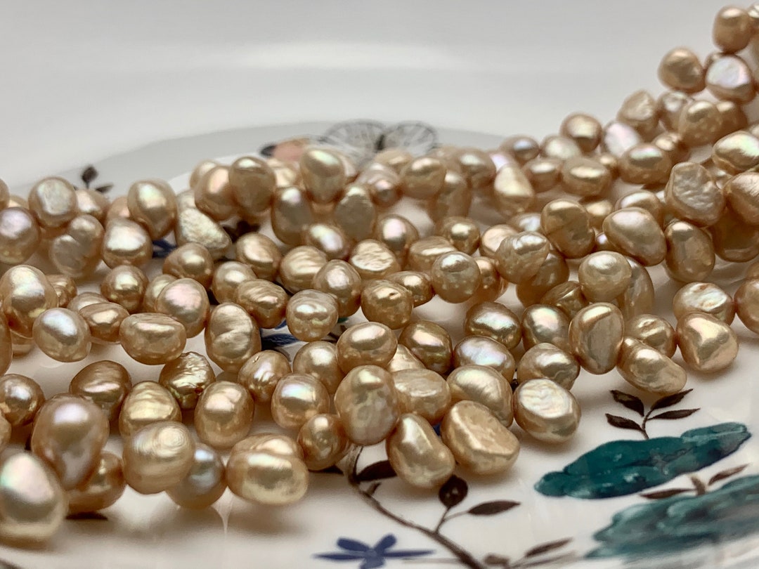 6x8 Mm AA Light Tan Color Top Drilled Freshwater Nugget Pearls Genuine ...