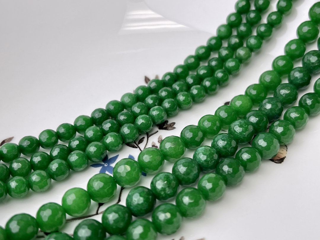 6 Mm 8 Mm Faceted Round Dyed Jade Gemstone Beads Emerald Green Color ...