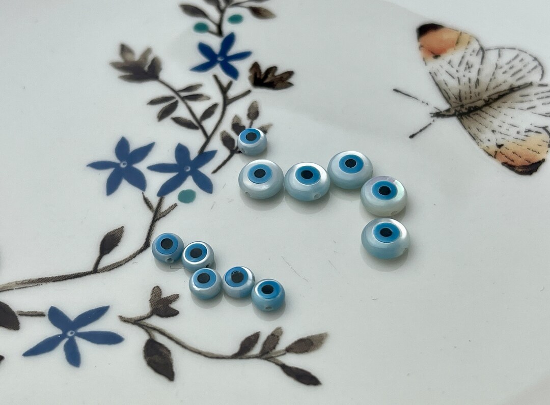 5 Pieces 4mm 6mm 8mm 10mm Blue Evil Eye Round Shape Natural Mother of ...