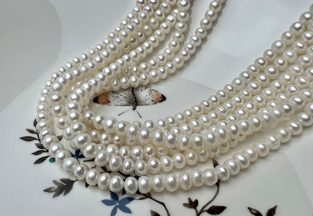 6mm 7mm AAA Natural White Potato Shape Freshwater Pearls Genuine High ...