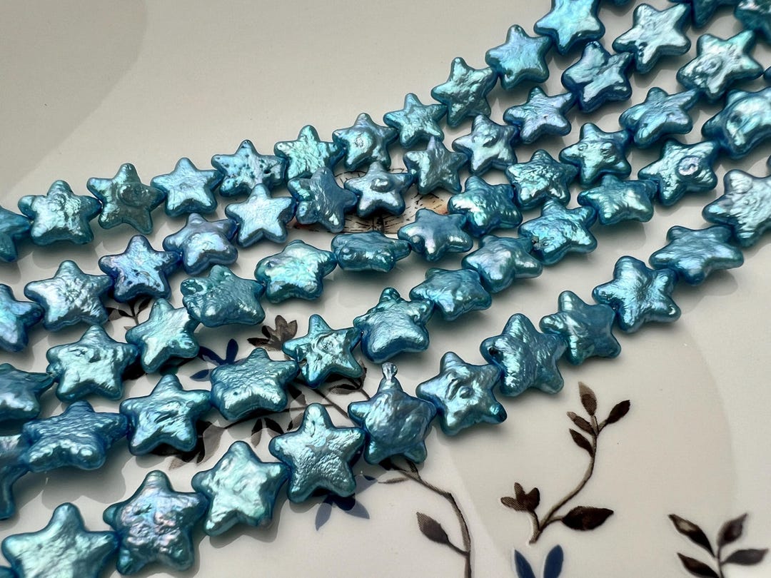 12 Mm AA Very Rare Cyan Blue Star Shape Freshwater Coin Pearl Beads ...