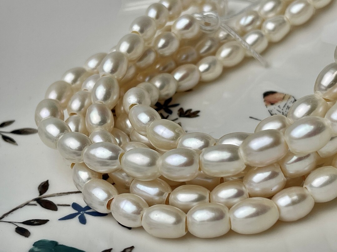7.5-8x10mm AAA Half Strand Large Hole Rice/oval Natural White ...