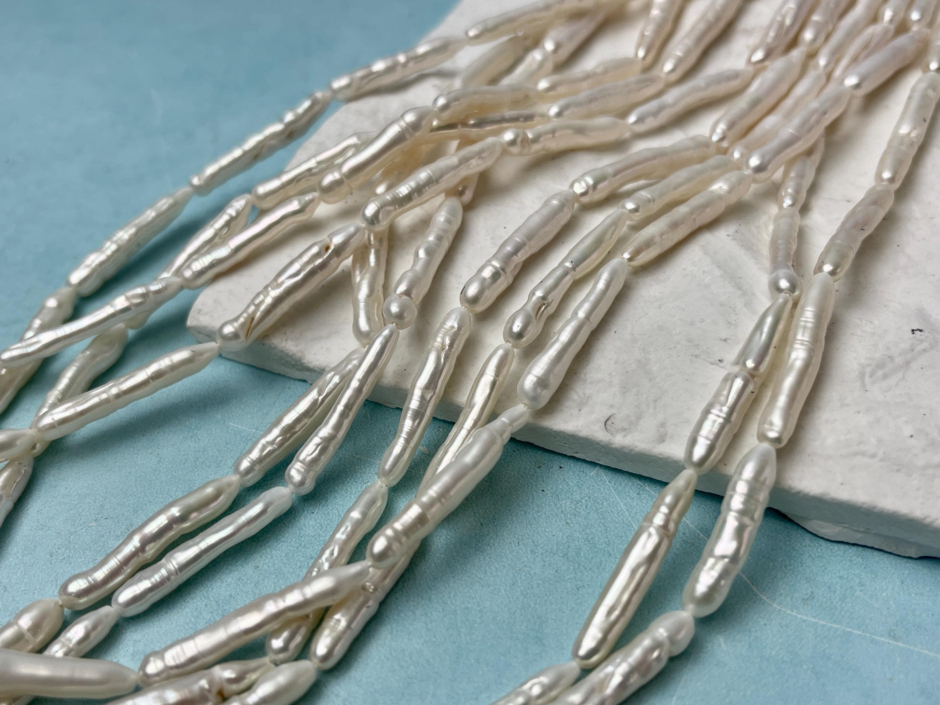 5-7x20-35 Mm Natural White Biwa Stick Freshwater Pearls Genuine Natural ...