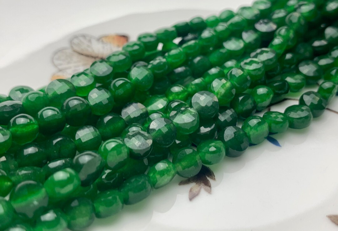 6 Mm Micro Faceted Diamond Cut Dark Green Jade Gemstone Flat Coin Disc ...