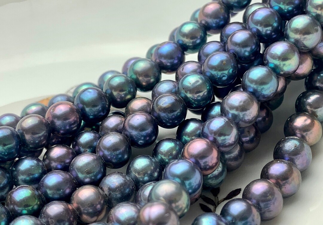 8-8.5mm Half Strand AAA Potato Rainbow Peacock Freshwater Pearls 2.1mm ...