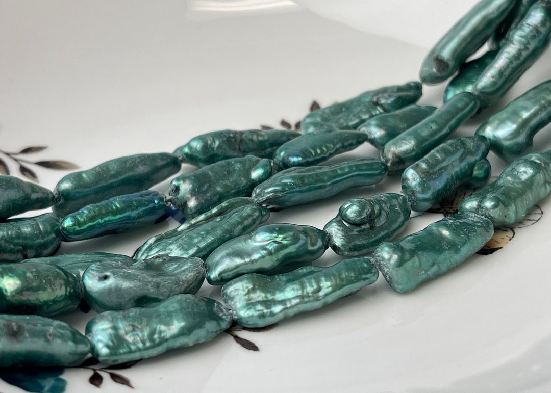 8-9x20-35 Mm Sage Green Color Freshwater Biwa Stick Pearls Genuine ...