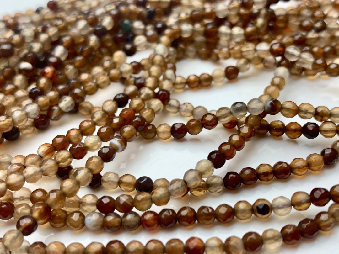 WHOLESALE 3mm 4mm Faceted Round Coffee Brown Agate Gemstone Beads ...