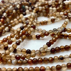 WHOLESALE 3mm 4mm Faceted Round Coffee Brown Agate Gemstone Beads ...