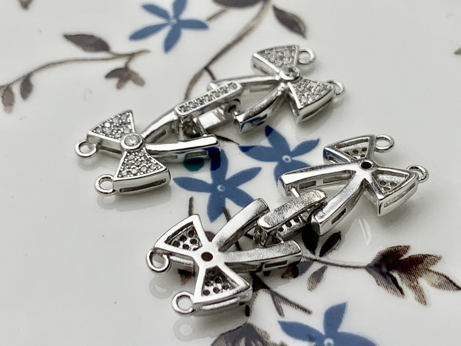 11x33mm 925 Sterling Silver Double Bow Tie Shape Multi Strand Clasp ...