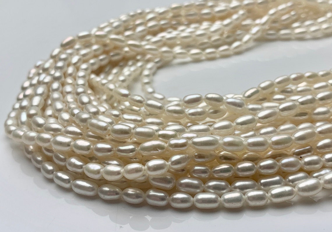 4.5x7 Mm AAA Natural White Long Oval/rice Freshwater Pearl Genuine High ...