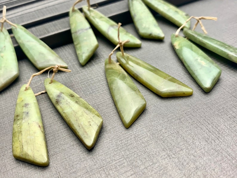 One Pair 12x43 Mm Natural Peridot Top Drilled Freeform Cabochon Long ...