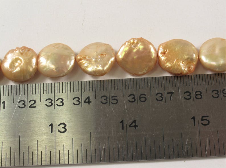 13-14 Mm Peach Flat Coin Freshwater Pearl Beads, Large Irregular Flat ...