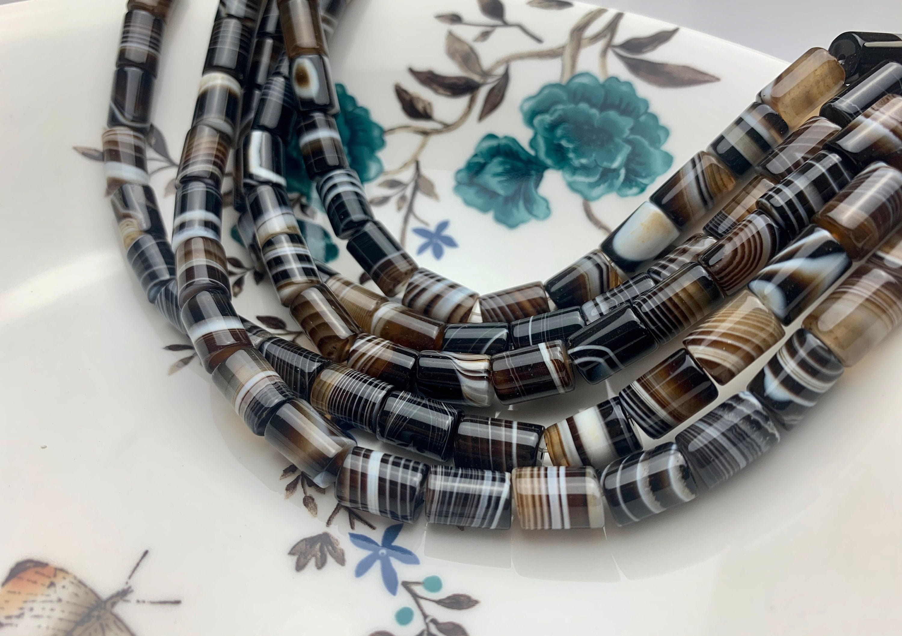 8x12 Mm Tube Shape Coffee Wave Line Agate Gemstone Beads Coffee Color ...