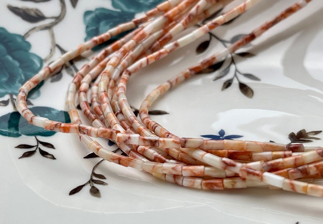 2x4 Mm Tube Shape Natural Web Jasper Gemstone Beads Genuine Salmon Pink ...