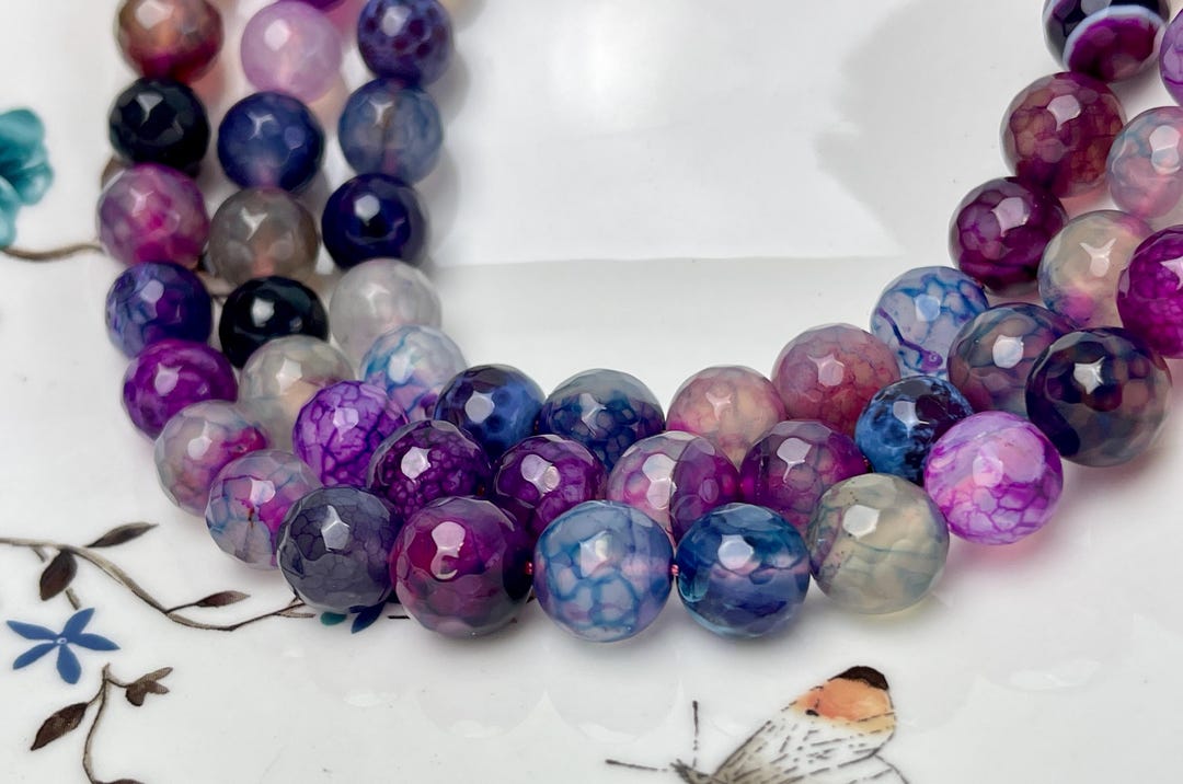 12 Mm Faceted Round Agate Gemstone Beads Heat Treated Purple Blue Aqua ...