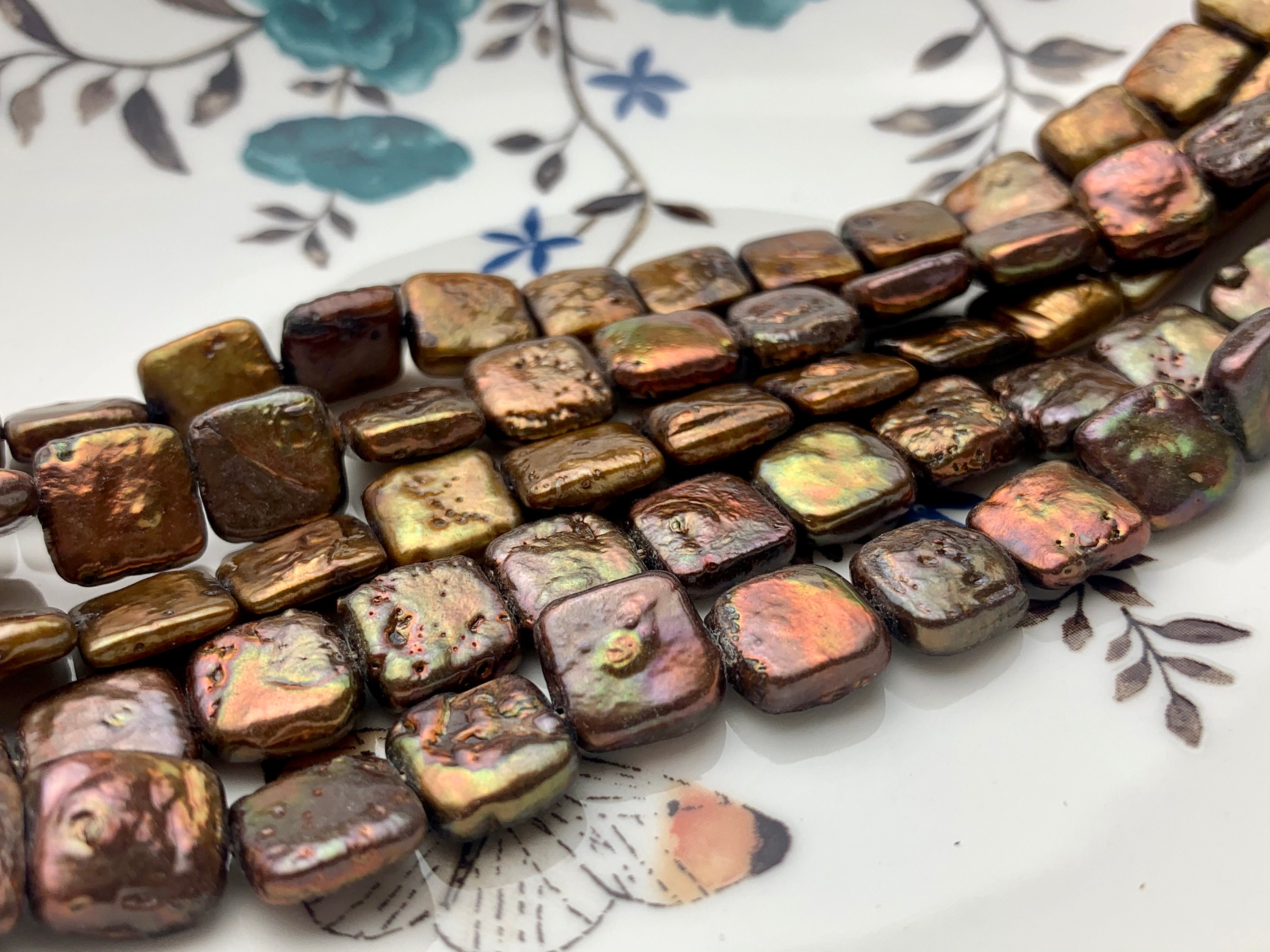 10mm Dark Brown / Copper Gold Square Coin Freshwater Pearls | Etsy