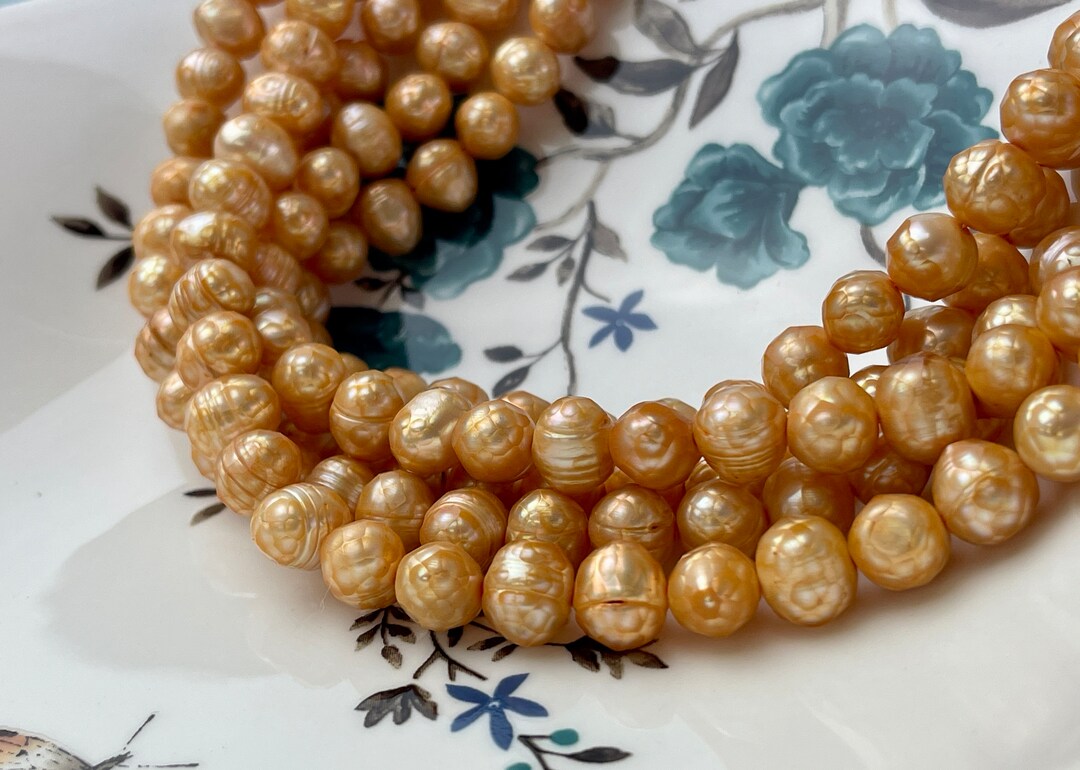 9-10 Mm Rare Faceted Gold Champagne Color Potato Freshwater Pearl Beads ...