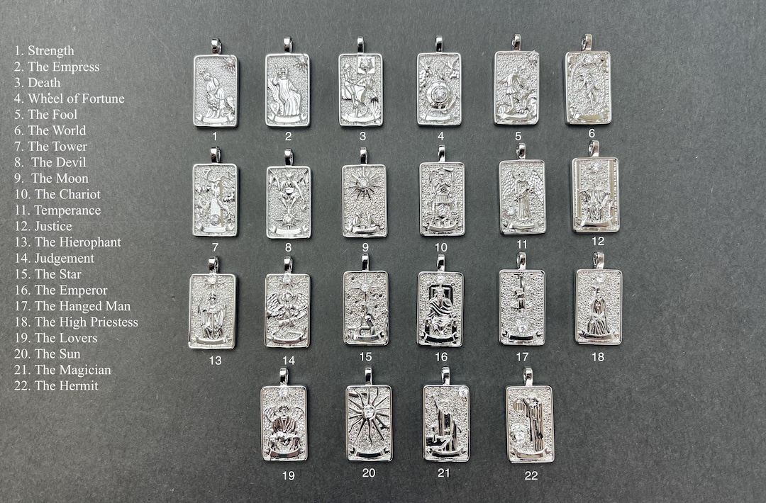 Arcana Tarot Card Charms for Necklace, 18K White Gold Filled Charm ...