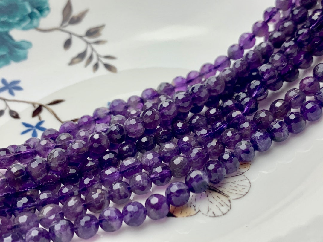4mm 6mm 8mm 10mm 12mm Faceted Round Amethyst Beads February Birthstone ...